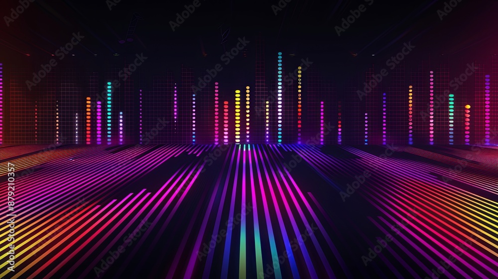 Vibrant Neon Equalizer Bars in Dark Room for Music Visuals, Concert ...