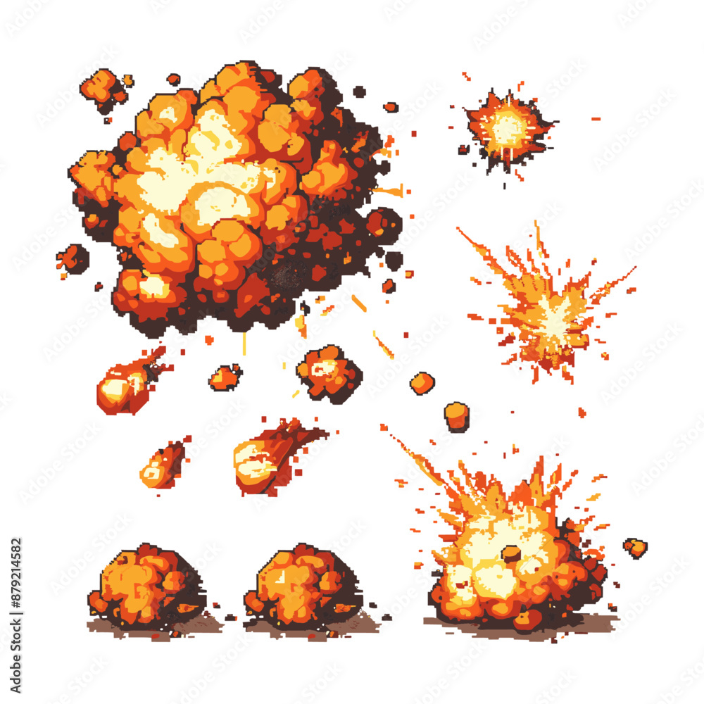Pixel Art Explosion Effect Animation Sprite Sheet for Games Stock Vector | Adobe Stock
