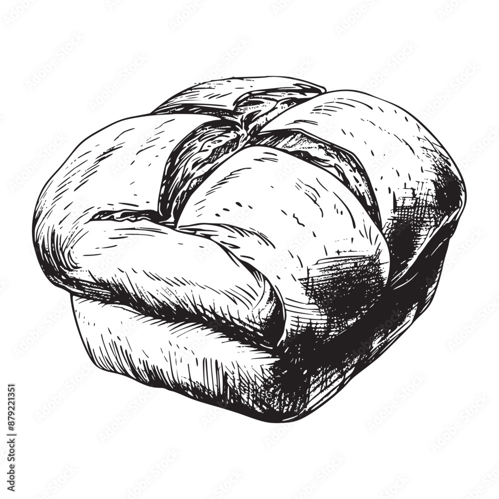 Brioche bread illustration, hand drawn ink drawing of white brioche ...