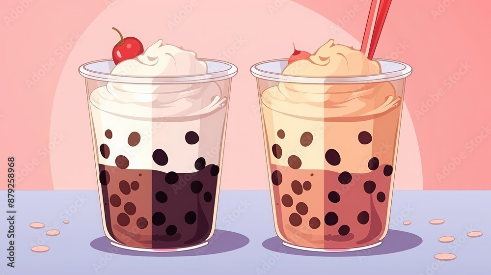 Bubble milk tea flat design front view popular theme cartoon drawing ...