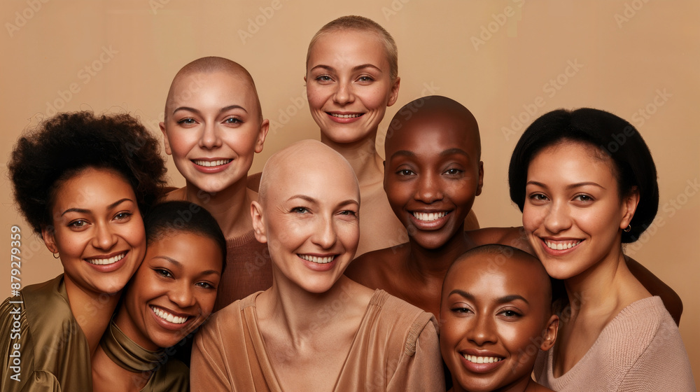 Cheerful different aged women with shaved heads after chemotherapy ...