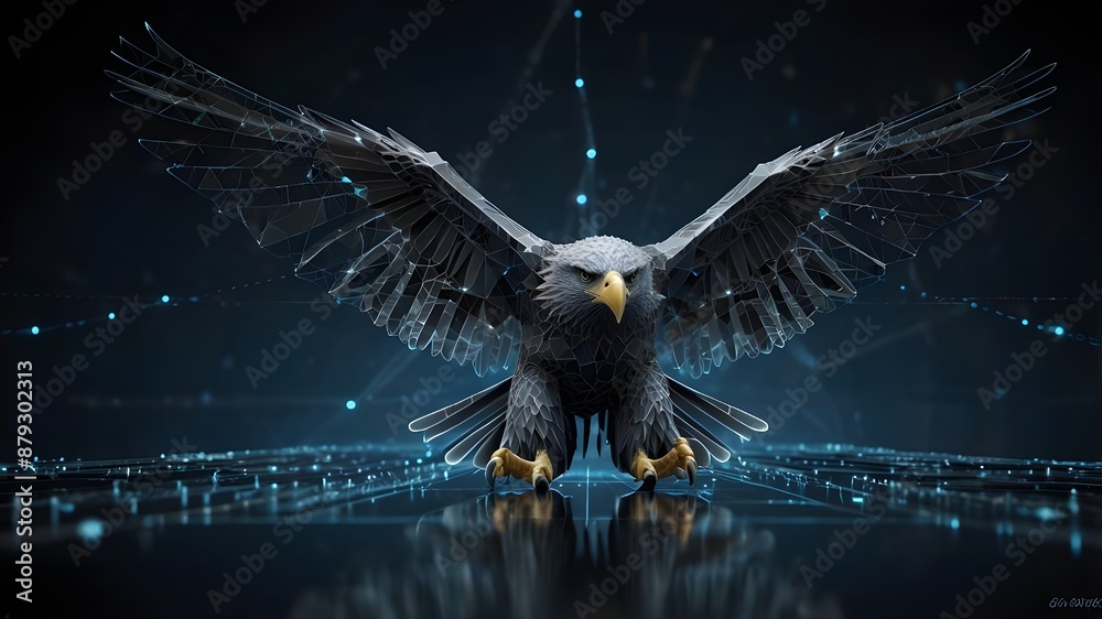Eagle-themed digital wireframe design featuring polygon technology with ...