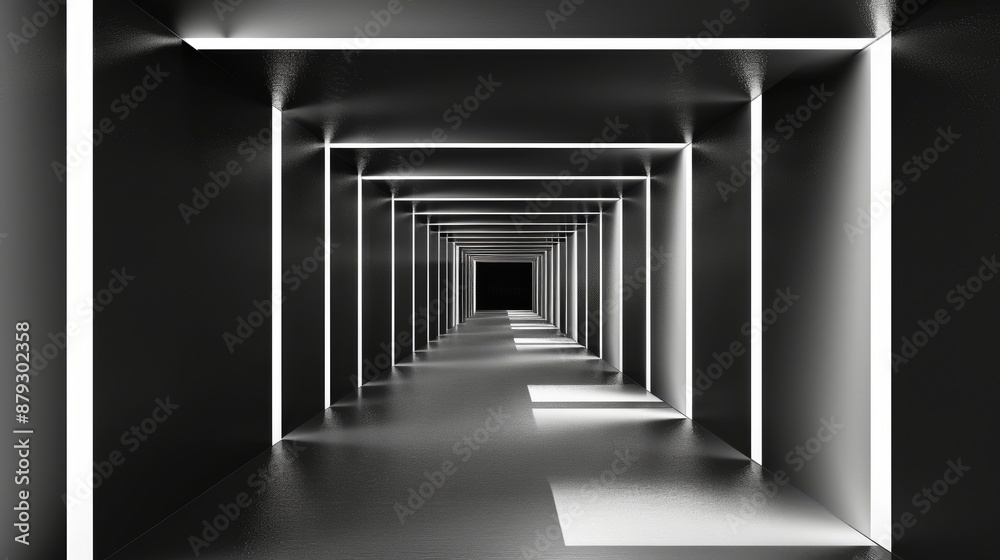 Monochrome vector square tunnel with geometric lines and high contrast ...