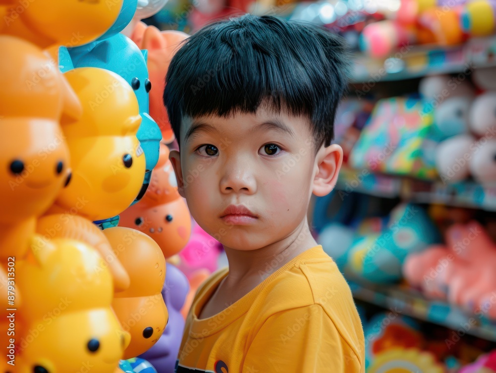 Young Boy Gazing at Vintage Toys in a Retro Toy Store, Nostalgia ...