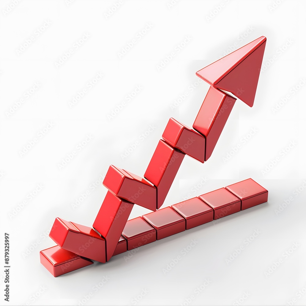 Abstract 3D red arrow showing growth and success, represented by blocks ...