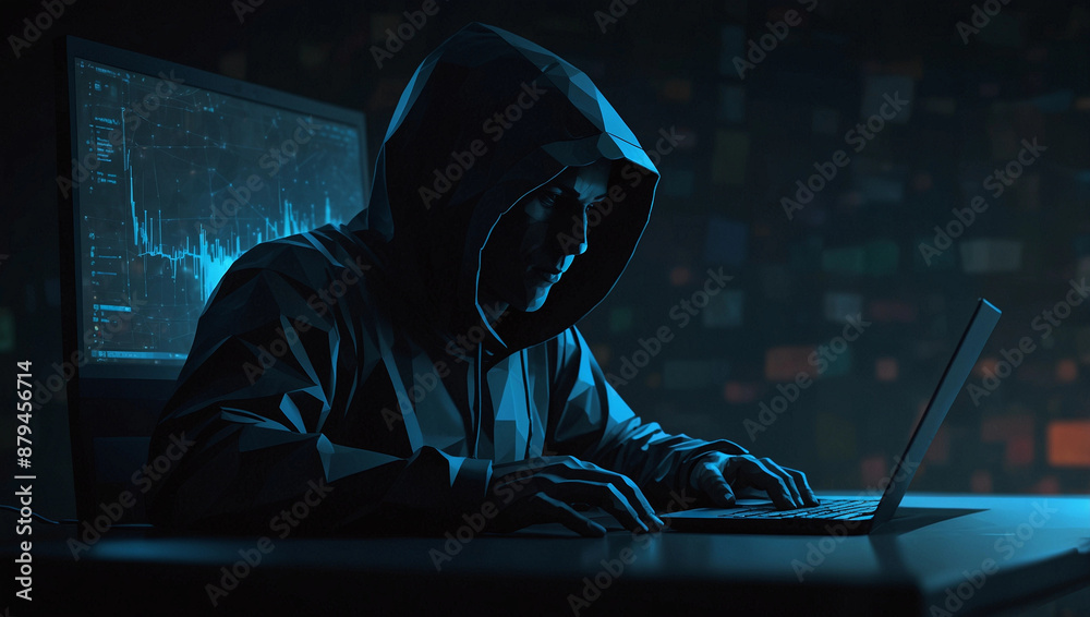 Stock-Foto „Mysterious matrix code polygonal hacker spy breaking code ...