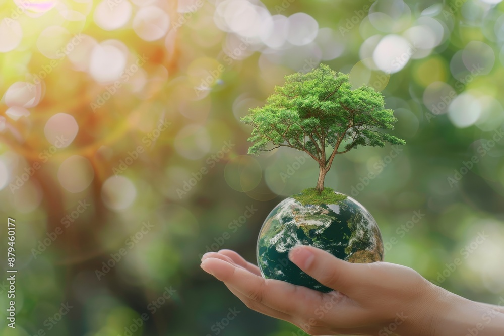 Earth-themed decorations featuring a globe-shaped tree amidst a green ...