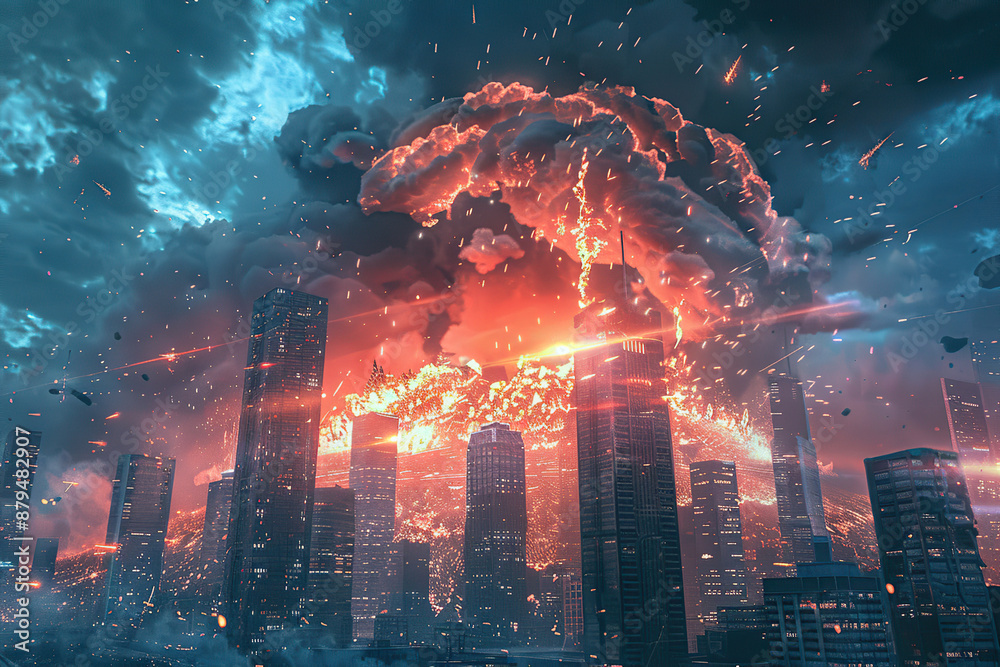 Generative ai on theme of scary nuclear explosion in outdoor, mushroom ...