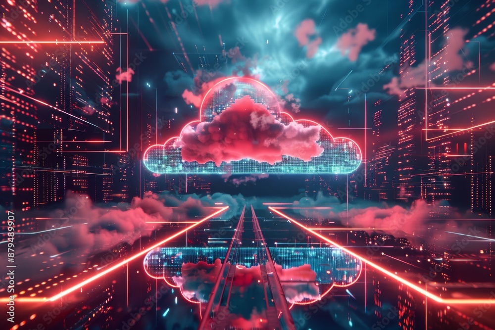 Modern Design Futuristic Cloud Computing Network - Connected Devices ...