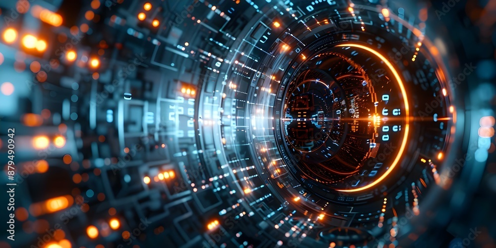 Binary Engine Core Top-View with Flowing Code. Concept Technology ...