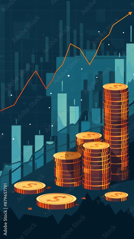 market fluctuation flat design side view financial animation Split ...