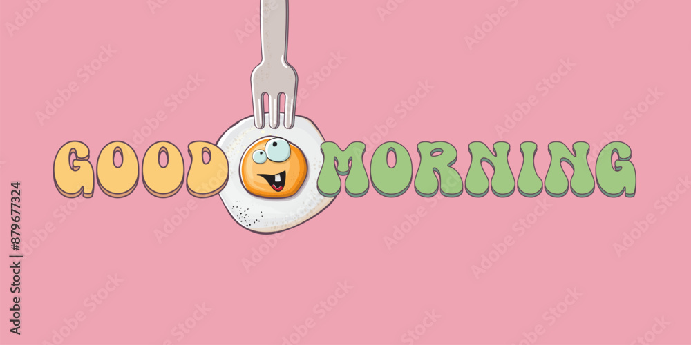 Good morning quote with cute egg character and groovy retro text ...