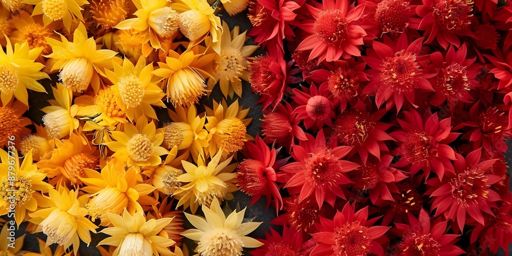 Large farm gardens cultivating yellow and red varieties of safflower ...