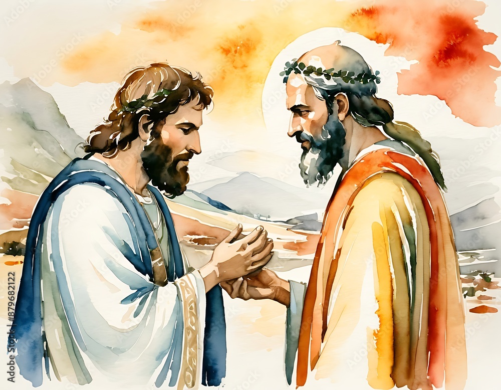 Abstract Watercolour Painting of Jacob and Esau sons of Isaac and ...