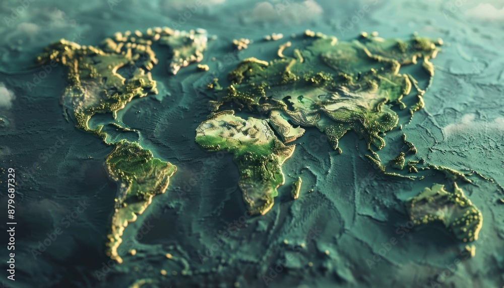 3D surface of earth planet. Map of the planet. World map with ...