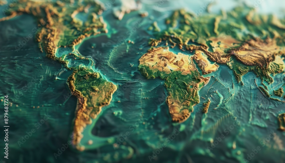 3D surface of earth planet. Map of the planet. World map with ...
