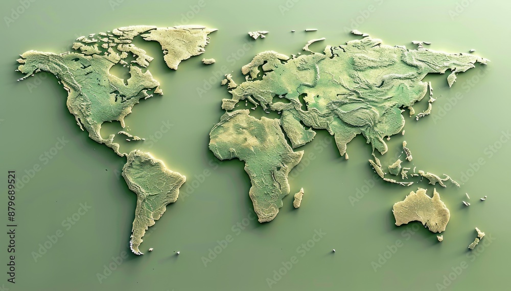 3D surface of earth planet. Map of the planet. World map with ...