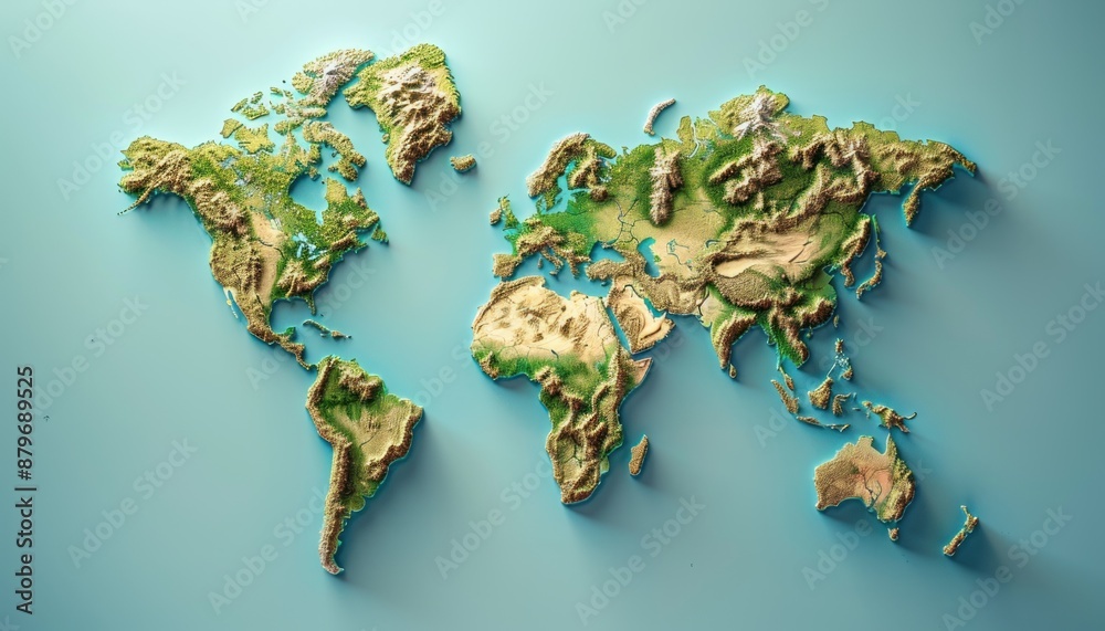 Ilustração 3D surface of earth planet. Map of the planet. World map ...