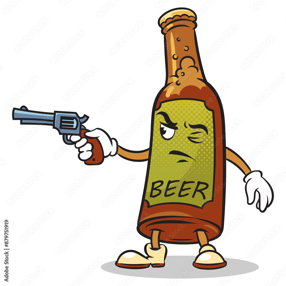 cartoon beer bottle with revolver gun pistol pop art retro PNG ...