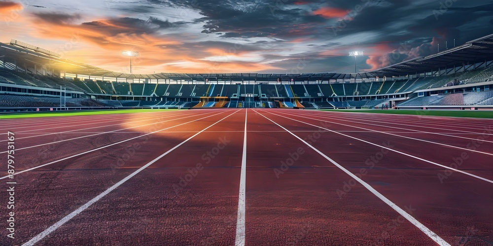 Soccer stadium and running track with dramatic sports background scene ...