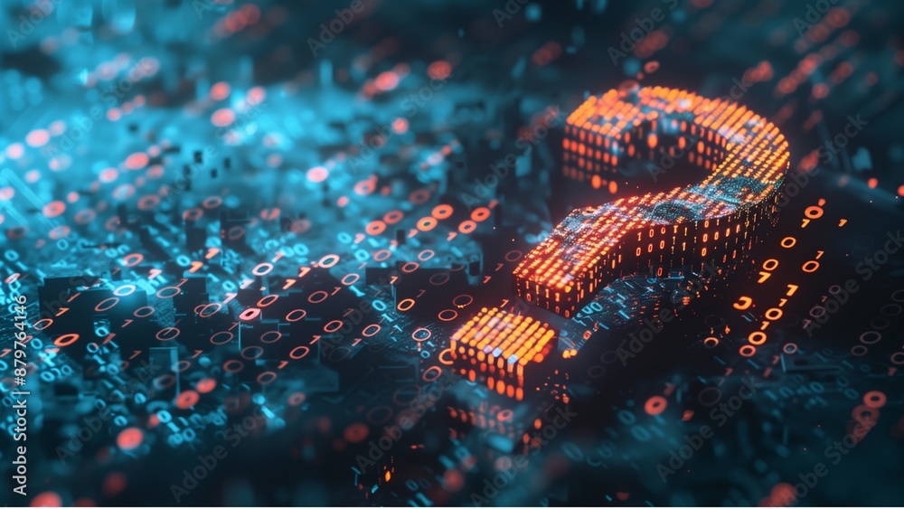 digital 3d question mark with binary code, ai in question answering ...