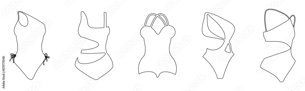 Set of various women' bikinis in outline style isolated on white ...