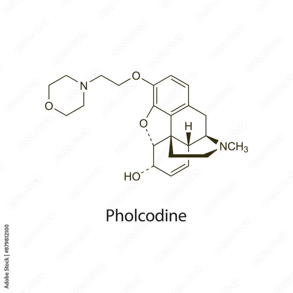 Pholcodine flat skeletal molecular structure Antitussive drug used in ...