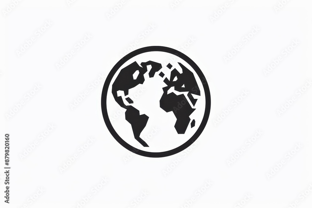 Earth globe world map black and white minimalistic line drawing logo ...