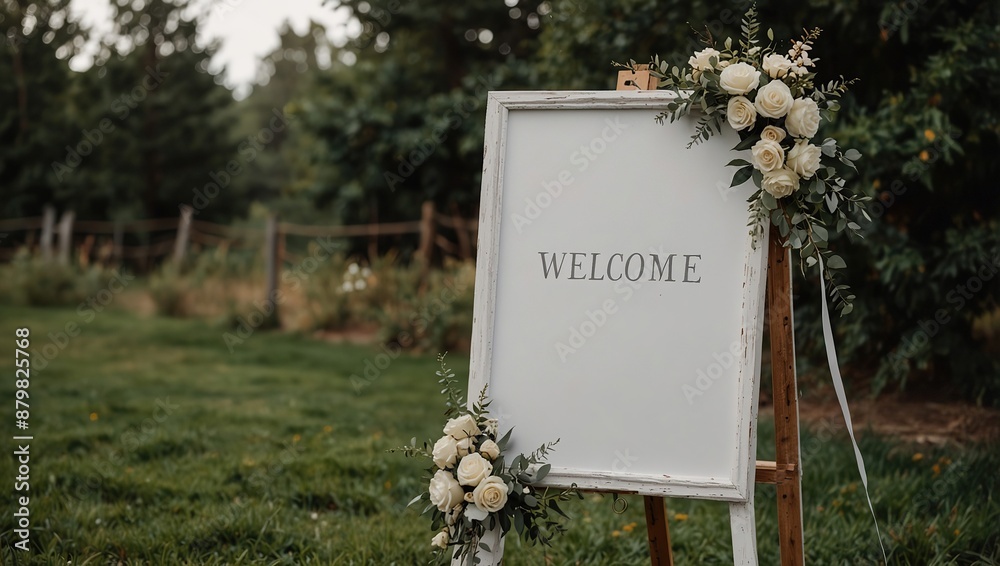 blank white welcome sign on an easel for a modern boho wedding - mockup ...