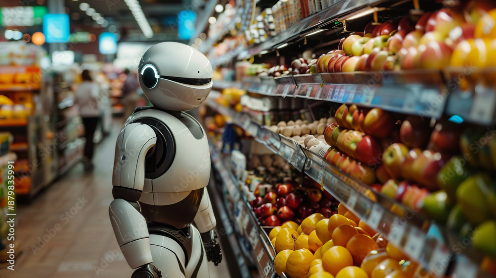 CRT monitor security footage of a robot in the supermarket.generative ...