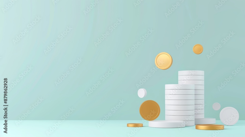 Fintech flat design, top view, innovation theme, 3D render, Complementary Color Scheme, focus ...