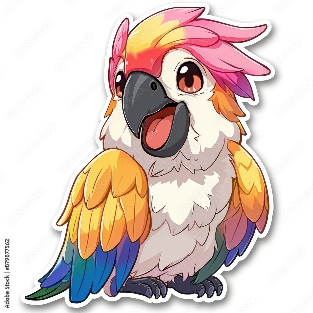 sticker of an adorable chibi cockatoo, simple flat illustration, cute ...