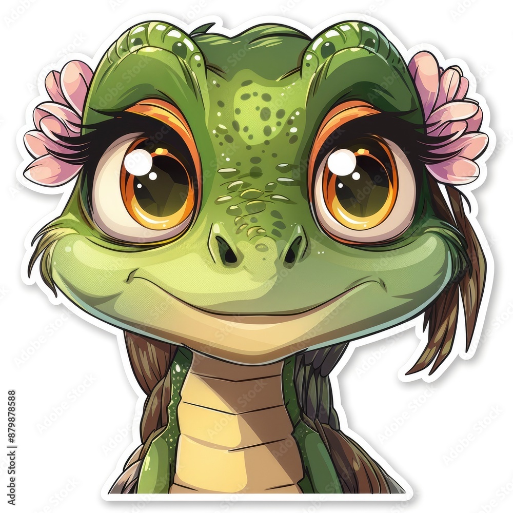 sticker of an adorable chibi iguana, simple flat illustration, cute and ...
