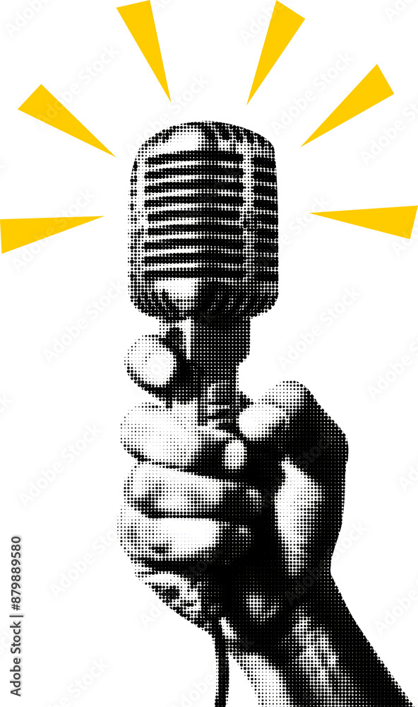 Microphone in hand collage element on transparent background ...