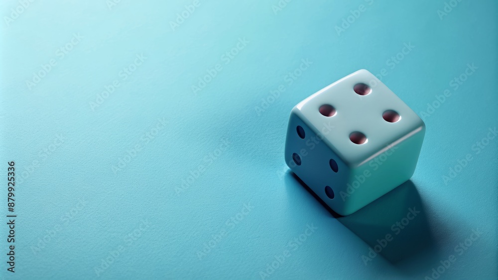 Isolated pastel blue background featuring a single empty blank dice ...