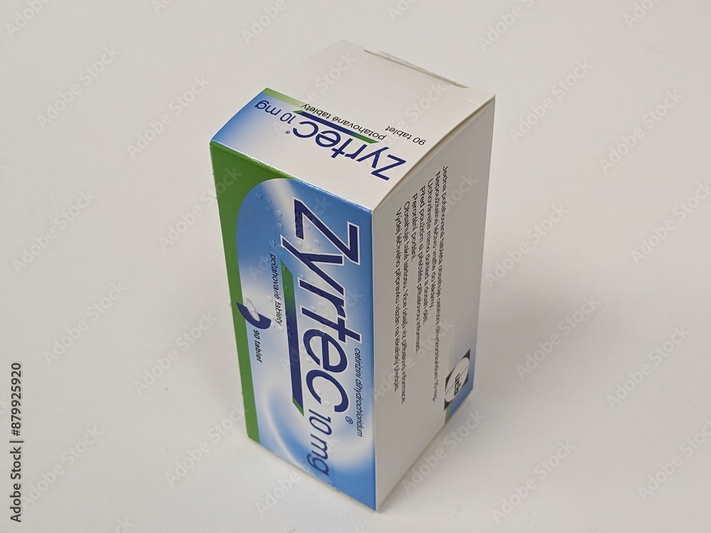 Prague, Czech Republic - July 10 2024: Zyrtec box of medication with ...