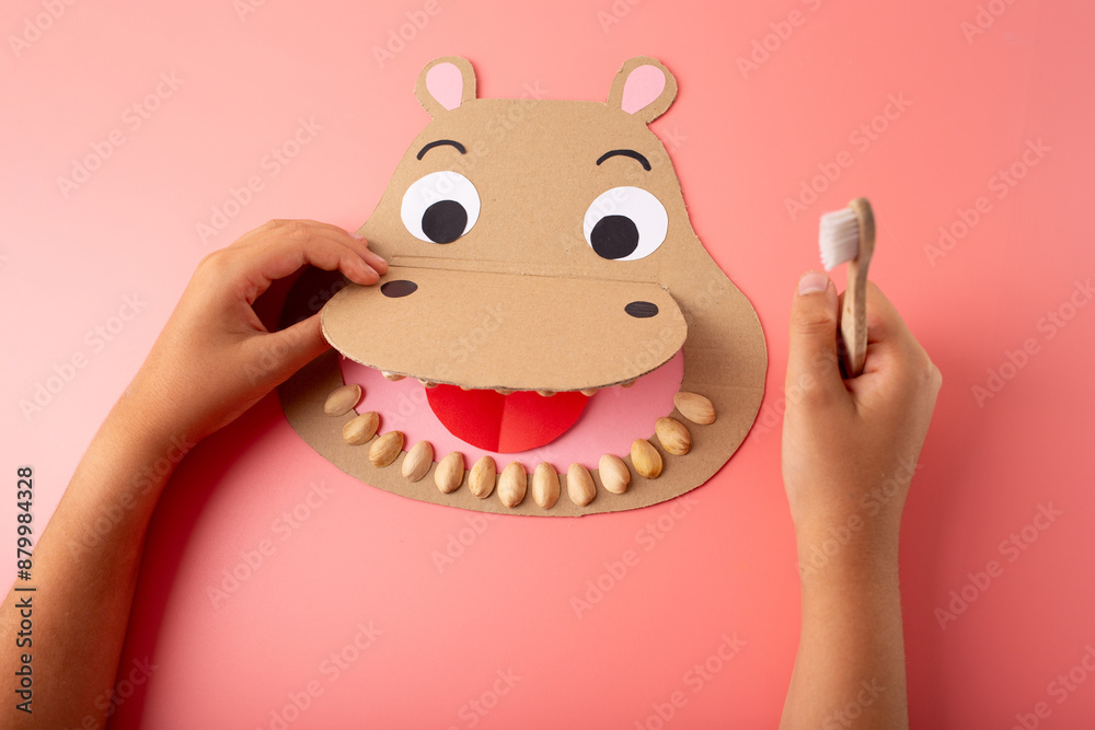 Educational photo of a paper hippo craft for kids, The wide-open mouth ...