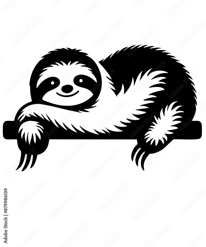 black icon of sloth hanging on a tree branch isolated on white ...