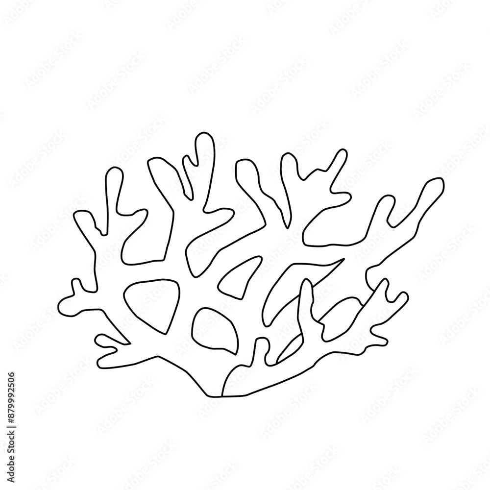 Black and white silhouette of sea coral reef. Underwater flora and ...