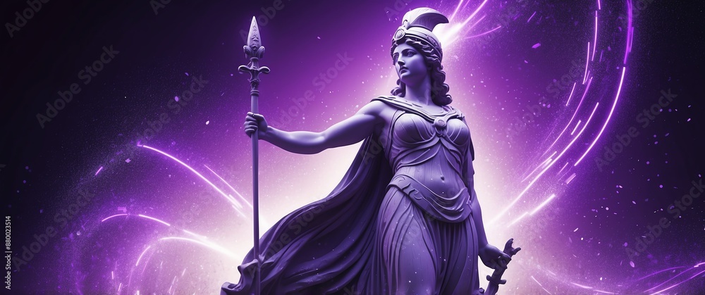 greek goddess athena statue with purple light trail effect futuristic ...