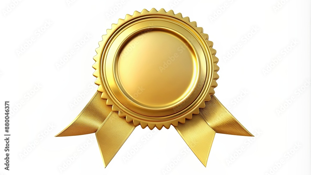 Golden seal with gold ribbons isolated on white background, gold, seal ...