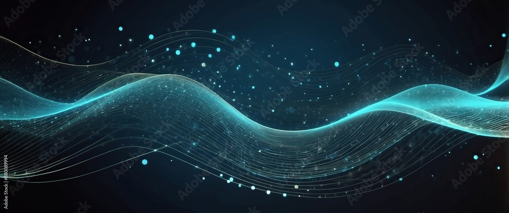 Abstract glowing blue wave with particles on a dark background, perfect for technology, sci fi ...