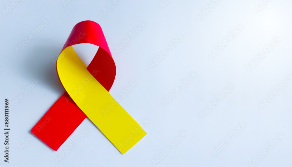 Red and Yellow ribbon in paper cut style. World hepatitis day awareness ...