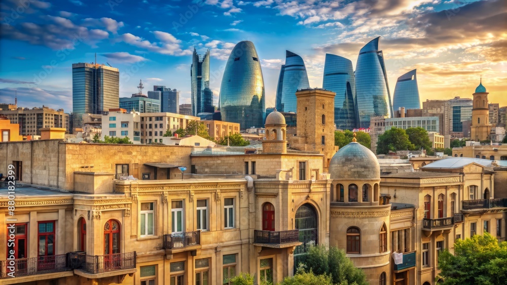 Majestic Flame Towers rise above historic traditional houses with ...