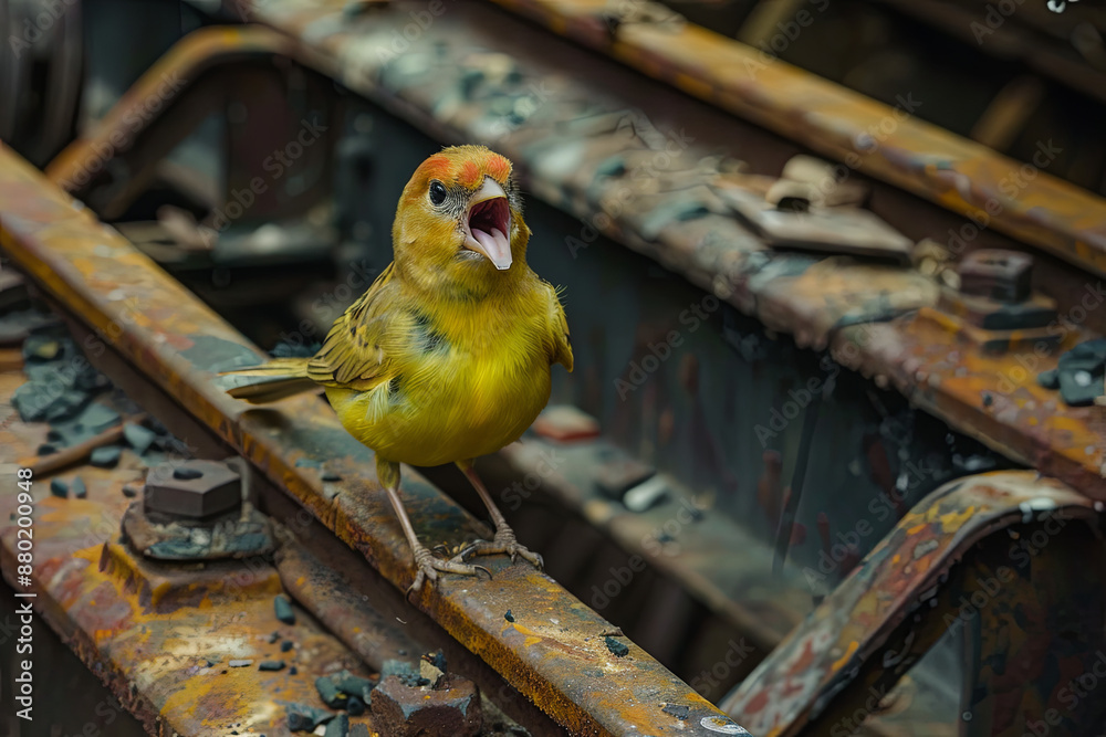 Terrified canary in a coal mine Stock Photo | Adobe Stock