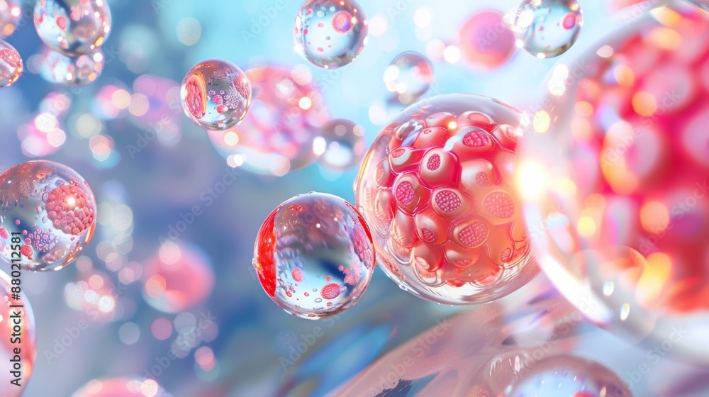 Picture of collagen skin. Serum and vitamins drip onto cells. Serum ...