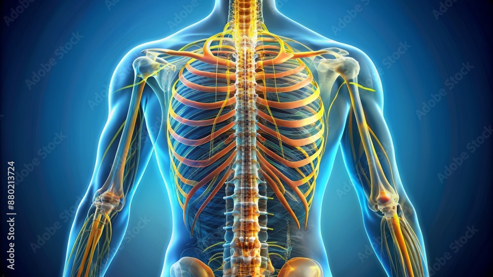 Ilustração Detailed illustration of the human spinal cord and vertebral ...