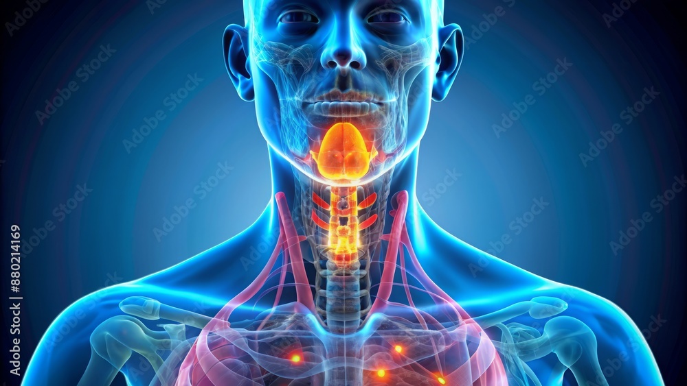 A 3D animated illustration of the thyroid gland highlighting its ...