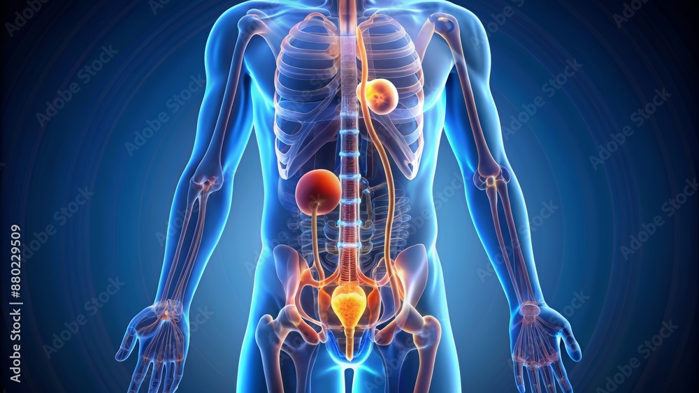 3D animation of male reproductive system with urinary system anatomy ...