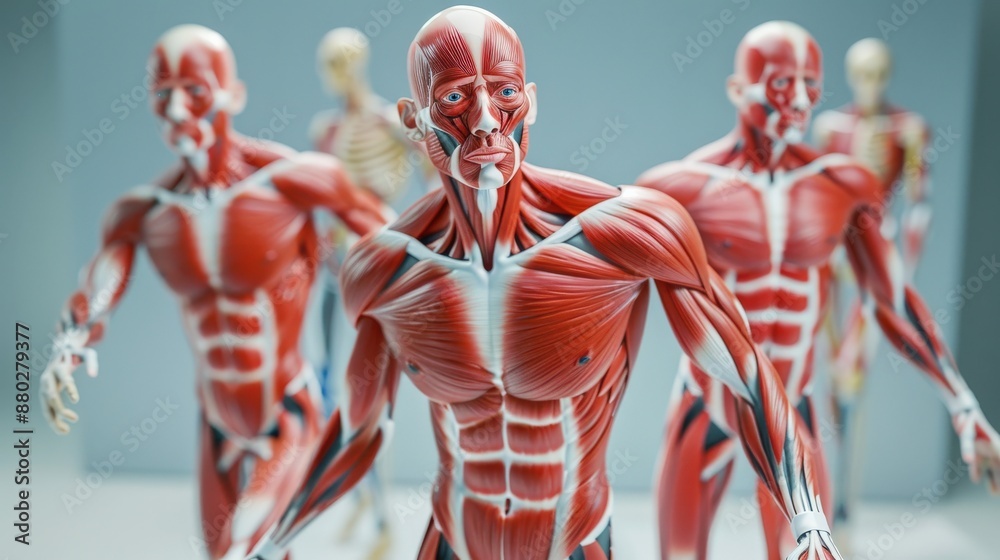 An anatomical model of the human body focusing on the muscular system ...